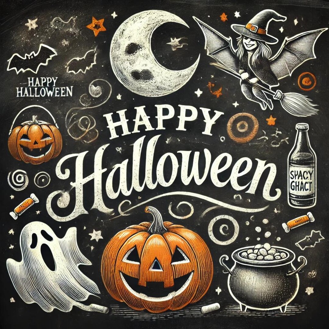 Whimsical Halloween Chalk Art With Pumpkin - Etsy