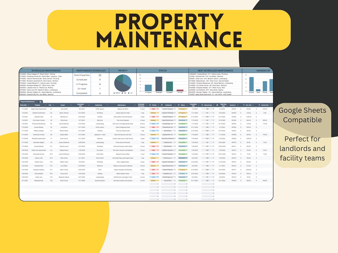 Property Maintenance Tracker Spreadsheet | Landlord Repair Log ...