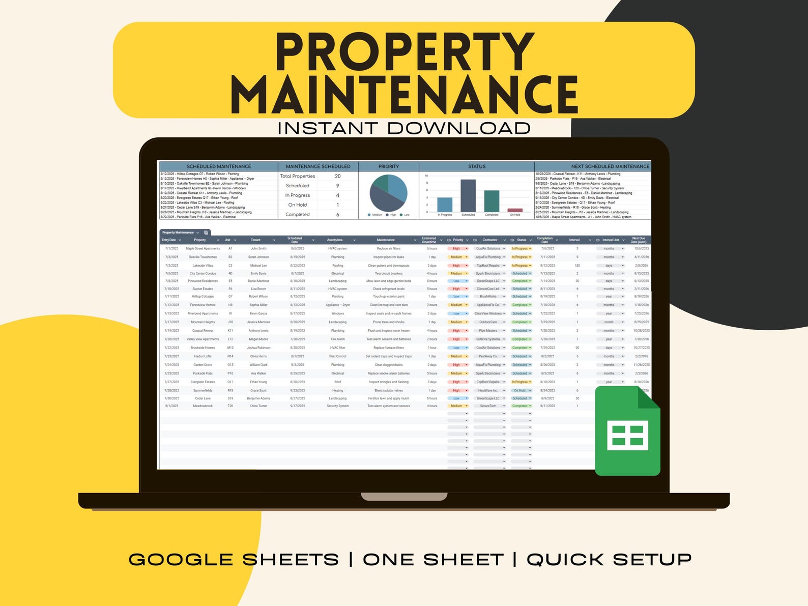Property Maintenance Tracker Spreadsheet | Landlord Repair Log ...