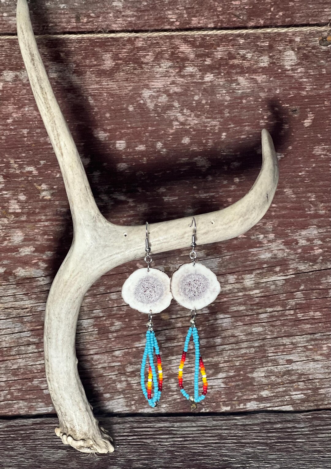Turquoise, Deer Antler Double Loop Earrings - Etsy