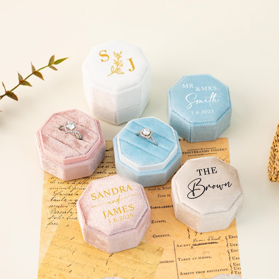 3 Slot Ring Box Wedding Velvet, 3 Slot Custom Wedding Ring Box ...