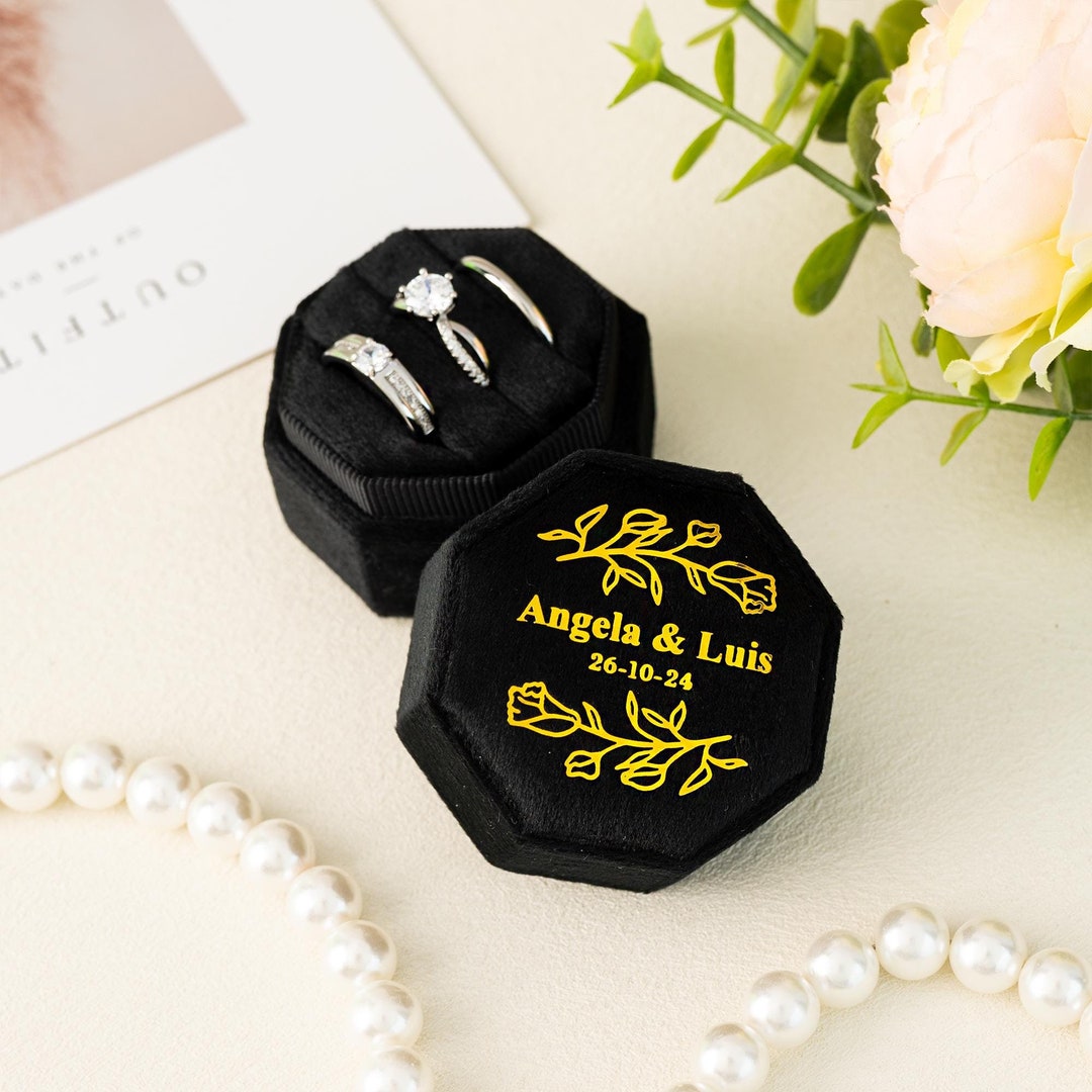 Triple Slot Octagon Velvet Ring Box Custom Wedding Ring Box Engagement ...