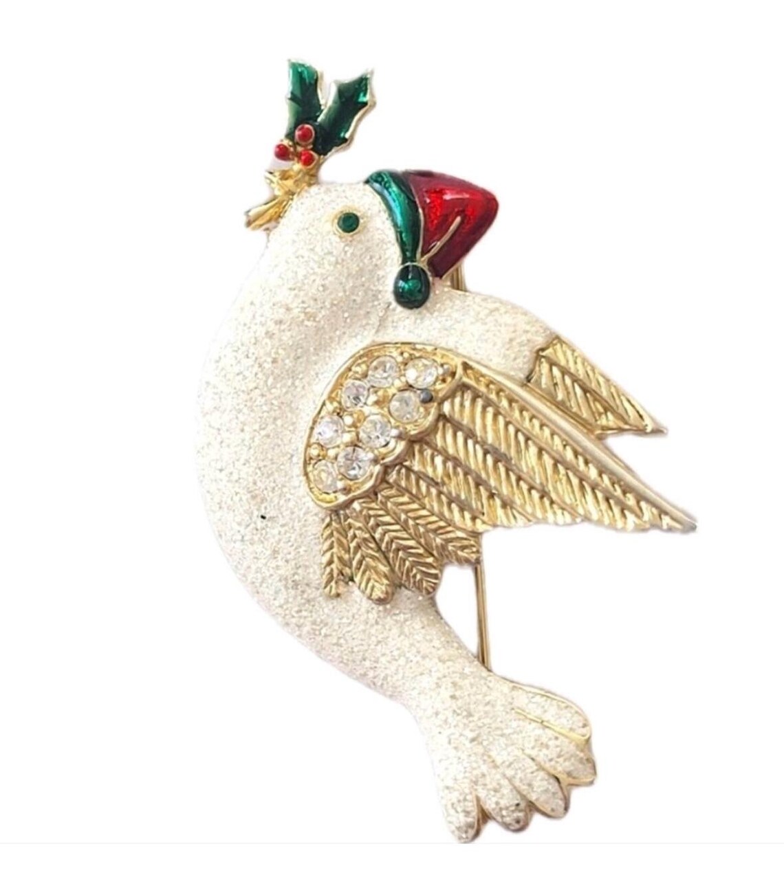 Vintage SJ Stamped Glittery Turtle Dove Christmas Holiday Santa Brooch ...