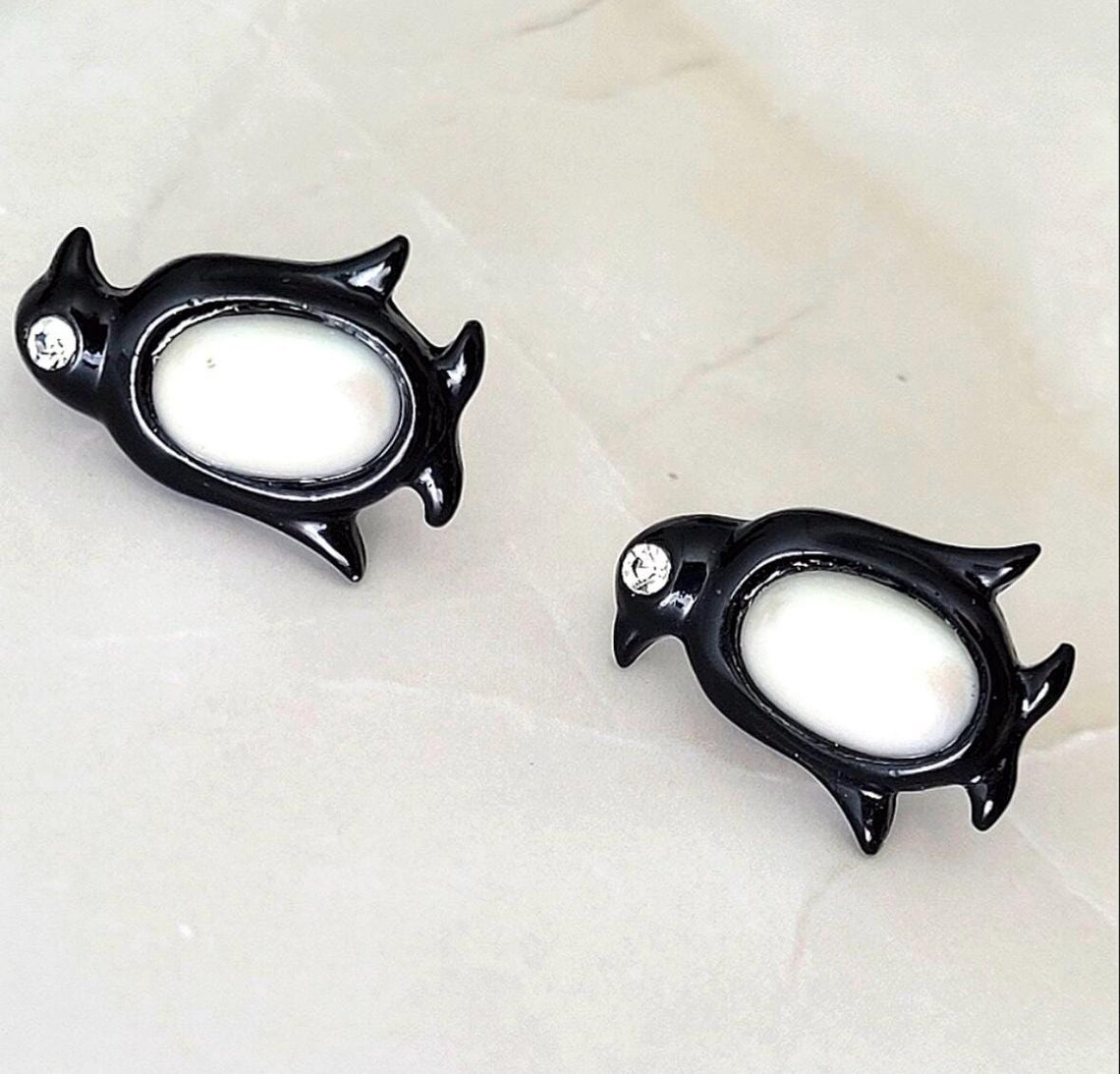 Avon Black White Rhinestone Penguin Post Pierced Earrings - Etsy