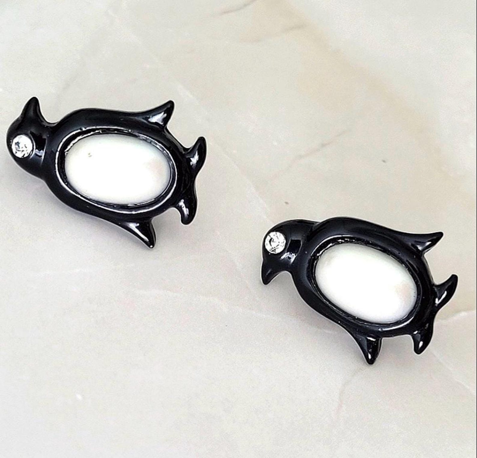 Avon Black White Rhinestone Penguin Post Pierced Earrings - Etsy