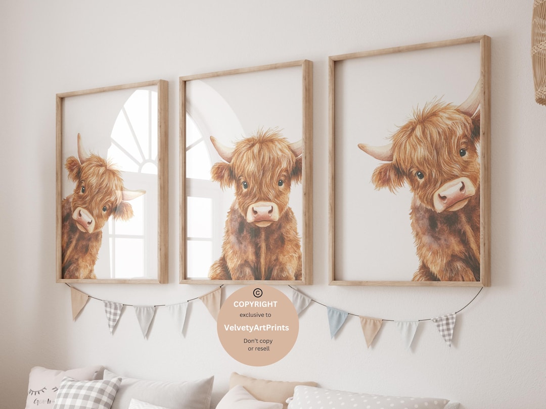 Cow Nursery Decor, Baby Highland Cow Nursery Art, Watercolor Cow Art ...