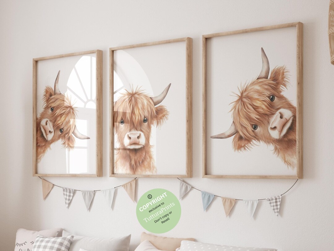 Highland Cow Nursery Decor, Baby Highland Cow Nursery Art, Watercolor ...