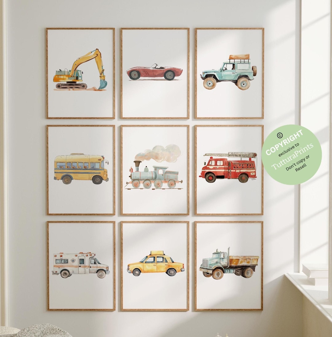 Transport Vehicle Prints, Construction Vehicle Prints, Boy Room Wall ...