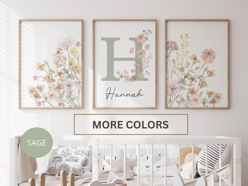 Boho Nursery Wall Art, Wildflower Nursery Decor, Floral Nursery Art ...