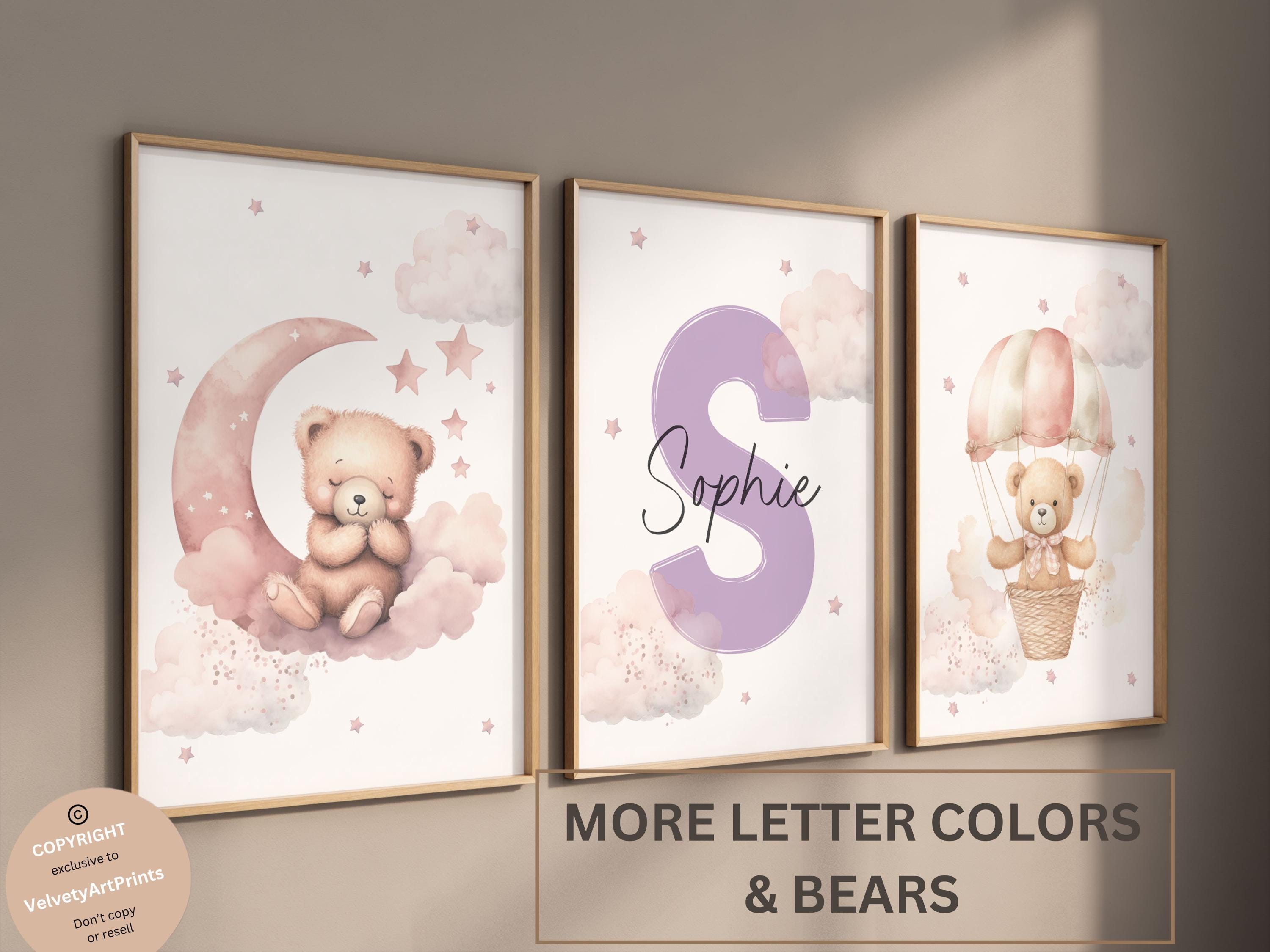 Teddy Bear Nursery Decor Girl, Bear Nursery Print, Personalized Name ...