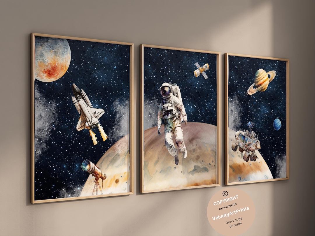 Space Prints, Space Nursery Wall Art, Astronaut Planets Wall Art, Outer ...
