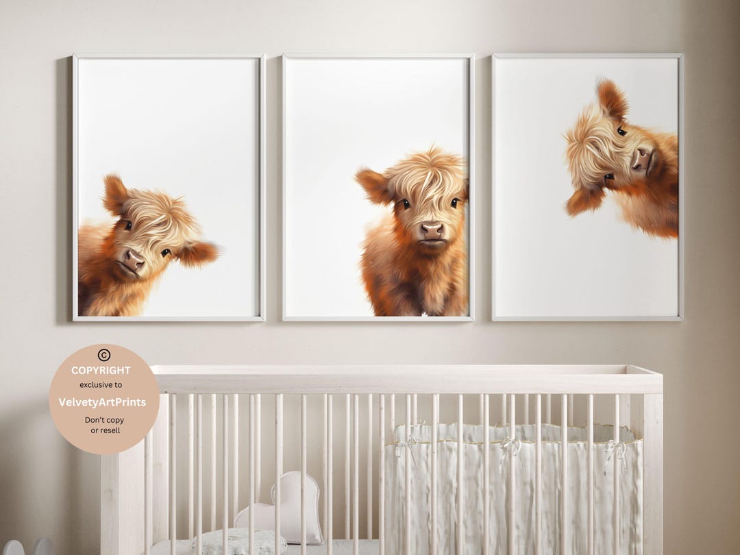 Highland Cow Nursery Decor, Baby Highland Cow Nursery Art, Watercolor ...