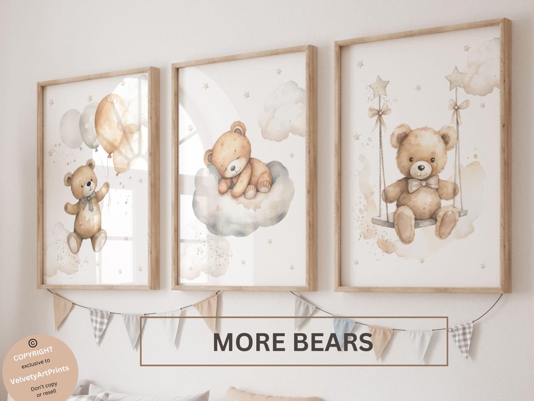 Set of 3 Teddy Bear Nursery Wall Art Print| Bear Nursery Decor| Bear ...