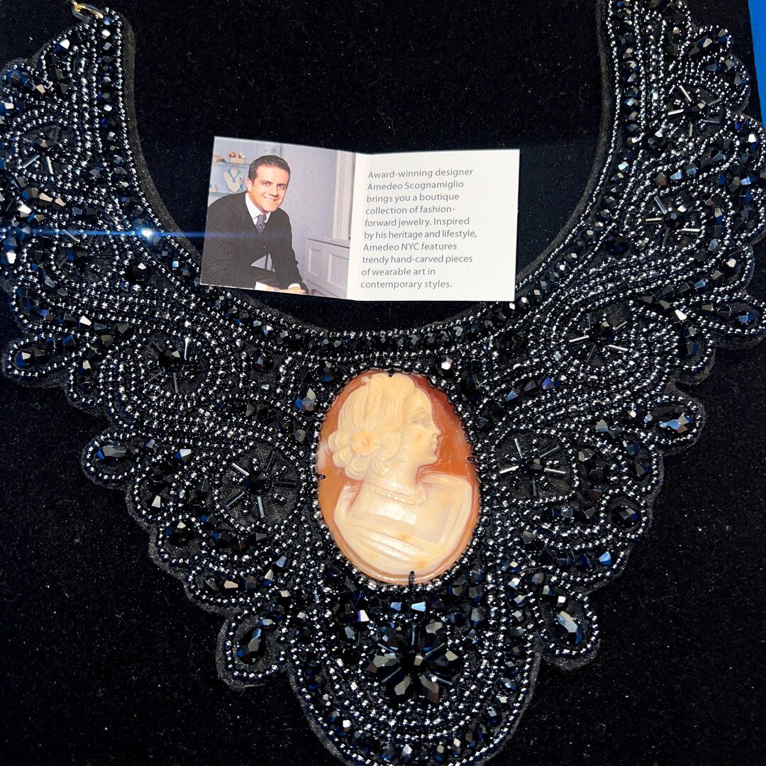 Vintage Cameo Necklace by AMEDEO New in Box, NYC Authentic Hand Carved ...
