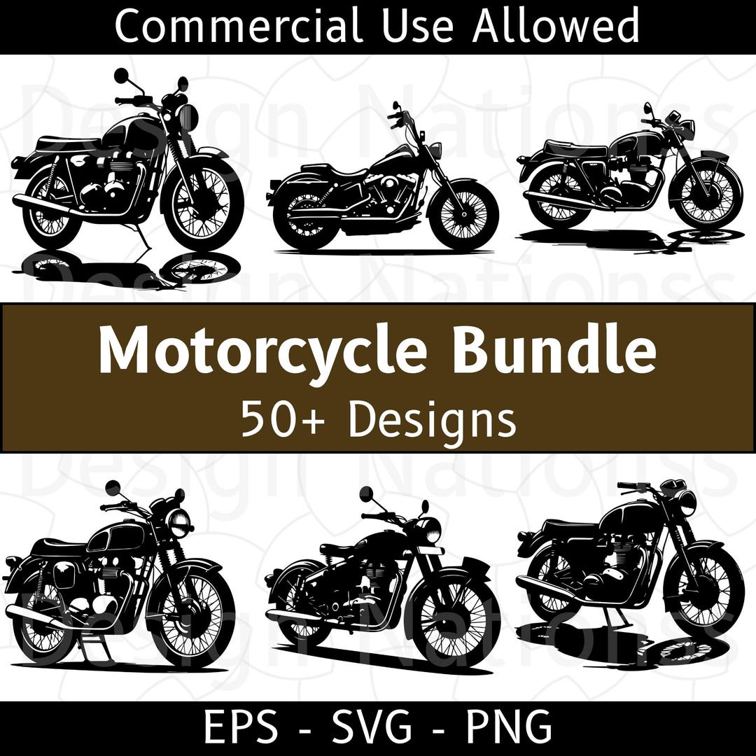 Motorcycles Bundle SVG, PNG, EPS Silhouette Clipart, Classic Motorcycle ...