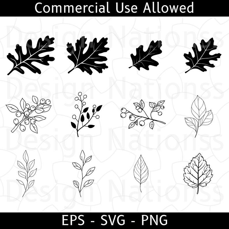 Leaves Svg Bundle, Hand Drawn Leaves Svg, Leaf Svg, Plant Svg, Cut ...