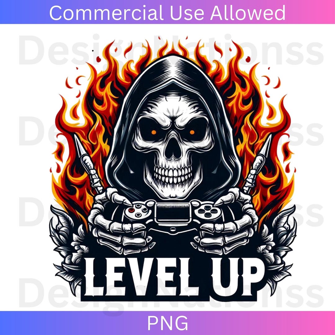 Level up PNG | Gaming Skull Png Design | Grim Reaper Controller ...