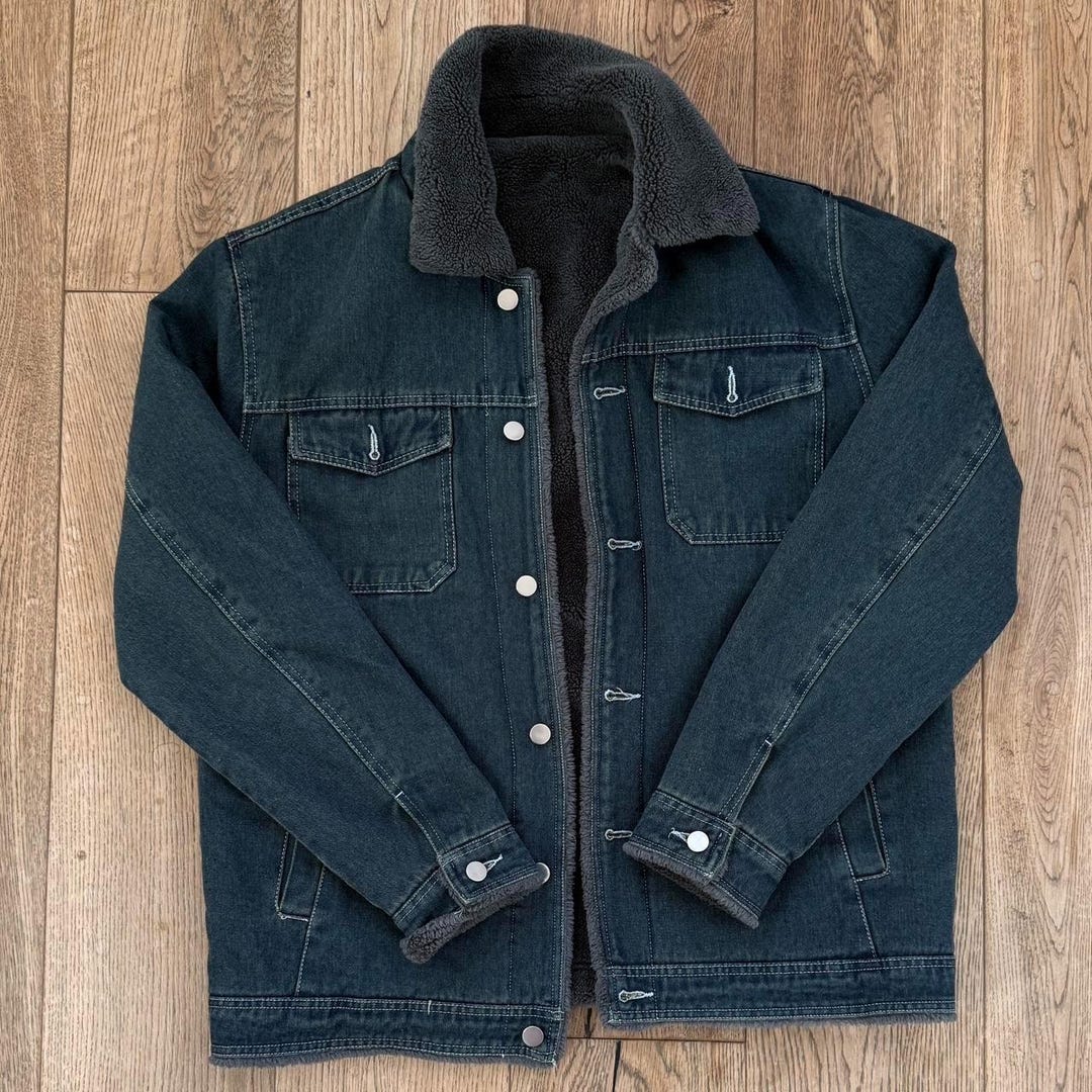 Handmade Men's Shearling Trucker Jacket| Heavyweight Faux Shearling ...