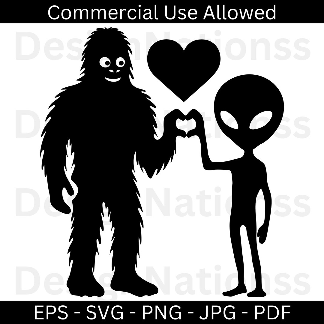Bigfoot and Alien Heart Hands SVG, Vector Silhouette, Cameo, Cricut SVG ...