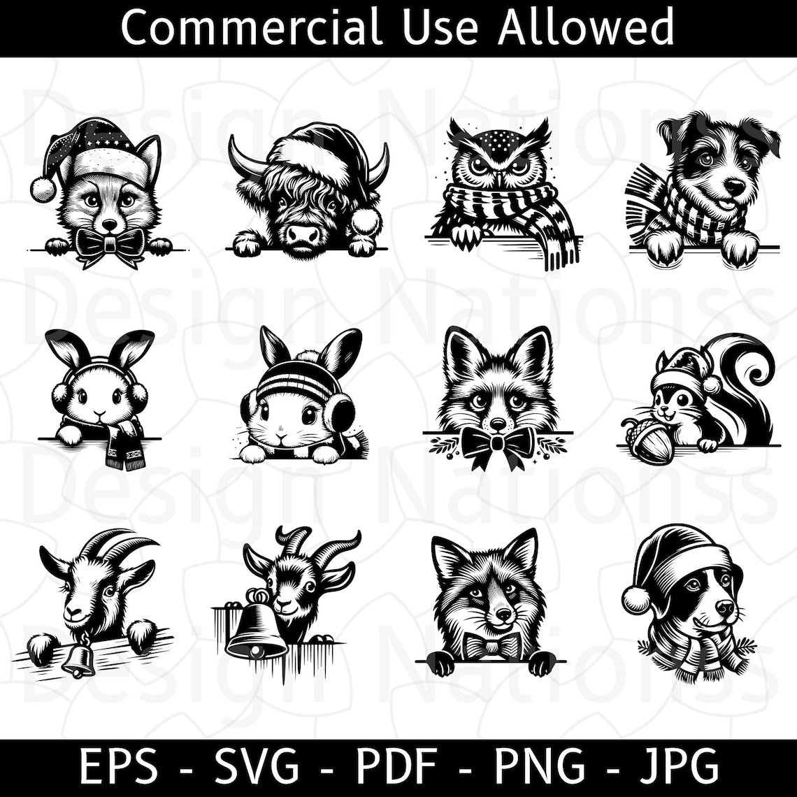 Cute Christmas Animals SVG Bundle Clipart, Christmas Designs, Cow ...