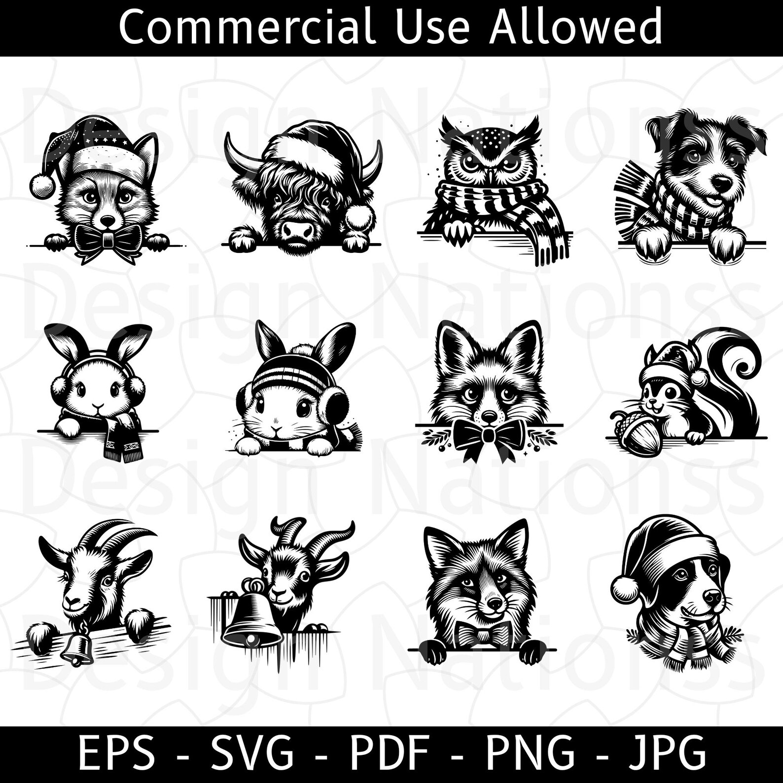 Cute Christmas Animals SVG Bundle Clipart, Christmas Designs, Cow ...