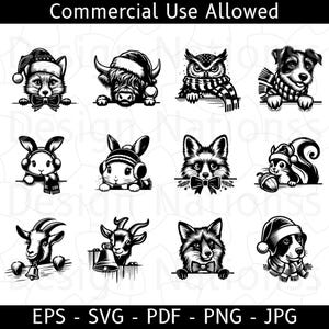 Cute Christmas Animals SVG Bundle Clipart, Christmas Designs, Cow ...