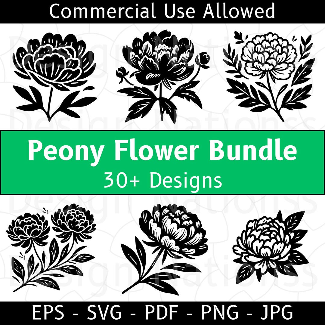 Peony Svg Bundle, Peony Blooms Svg, Peonies Bouquet Art, Floral Bouquet ...