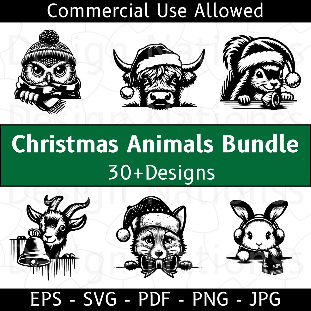 Cute Christmas Animals SVG Bundle Clipart, Christmas Designs, Cow ...