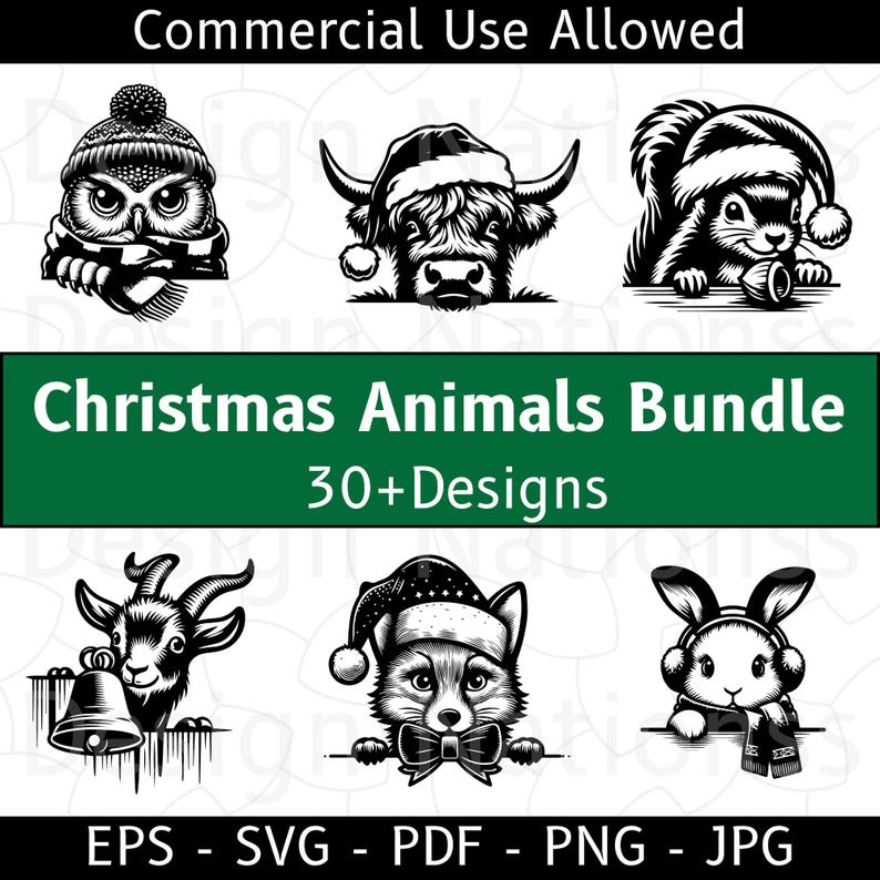 Cute Christmas Animals SVG Bundle Clipart, Christmas Designs, Cow ...