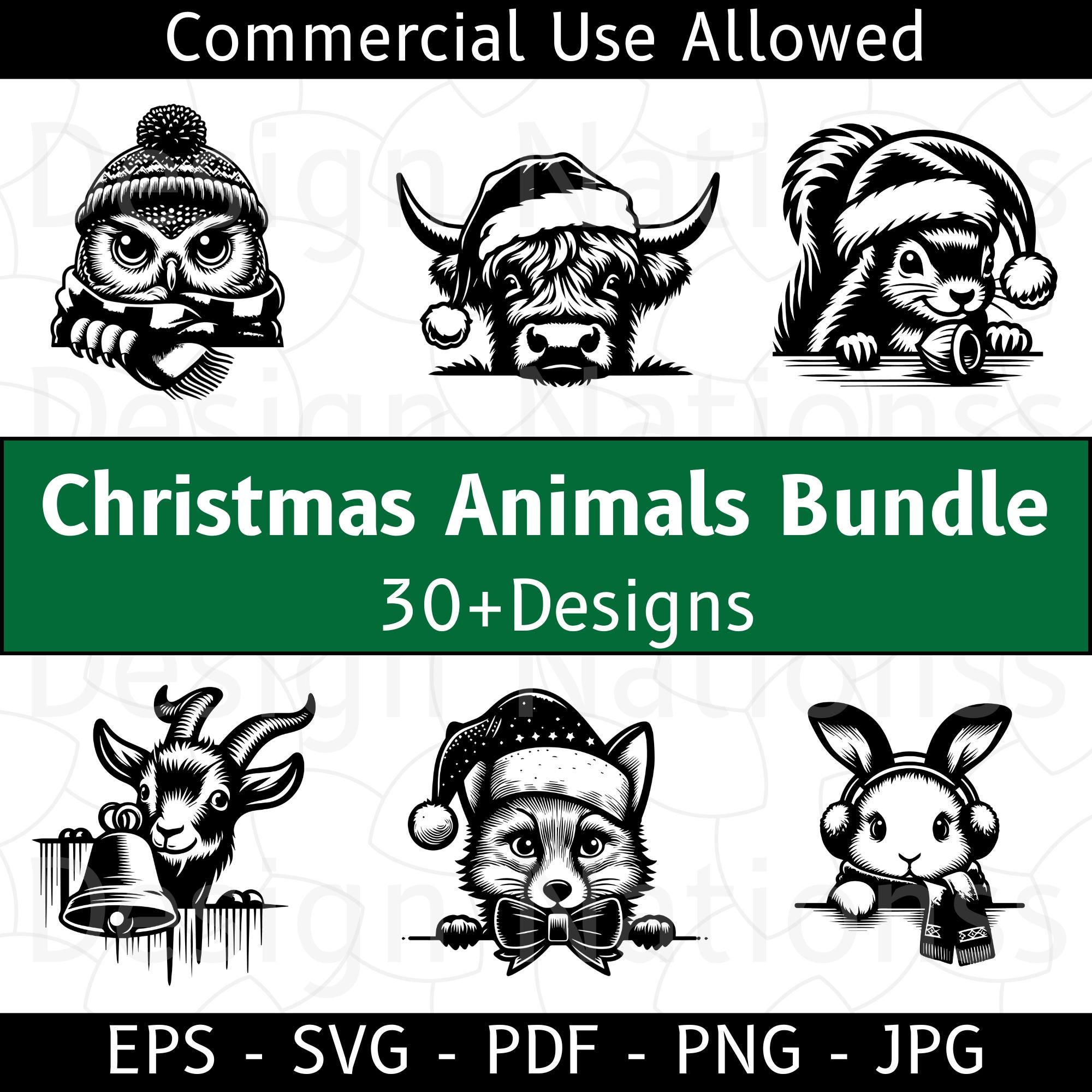 Cute Christmas Animals SVG Bundle Clipart, Christmas Designs, Cow ...