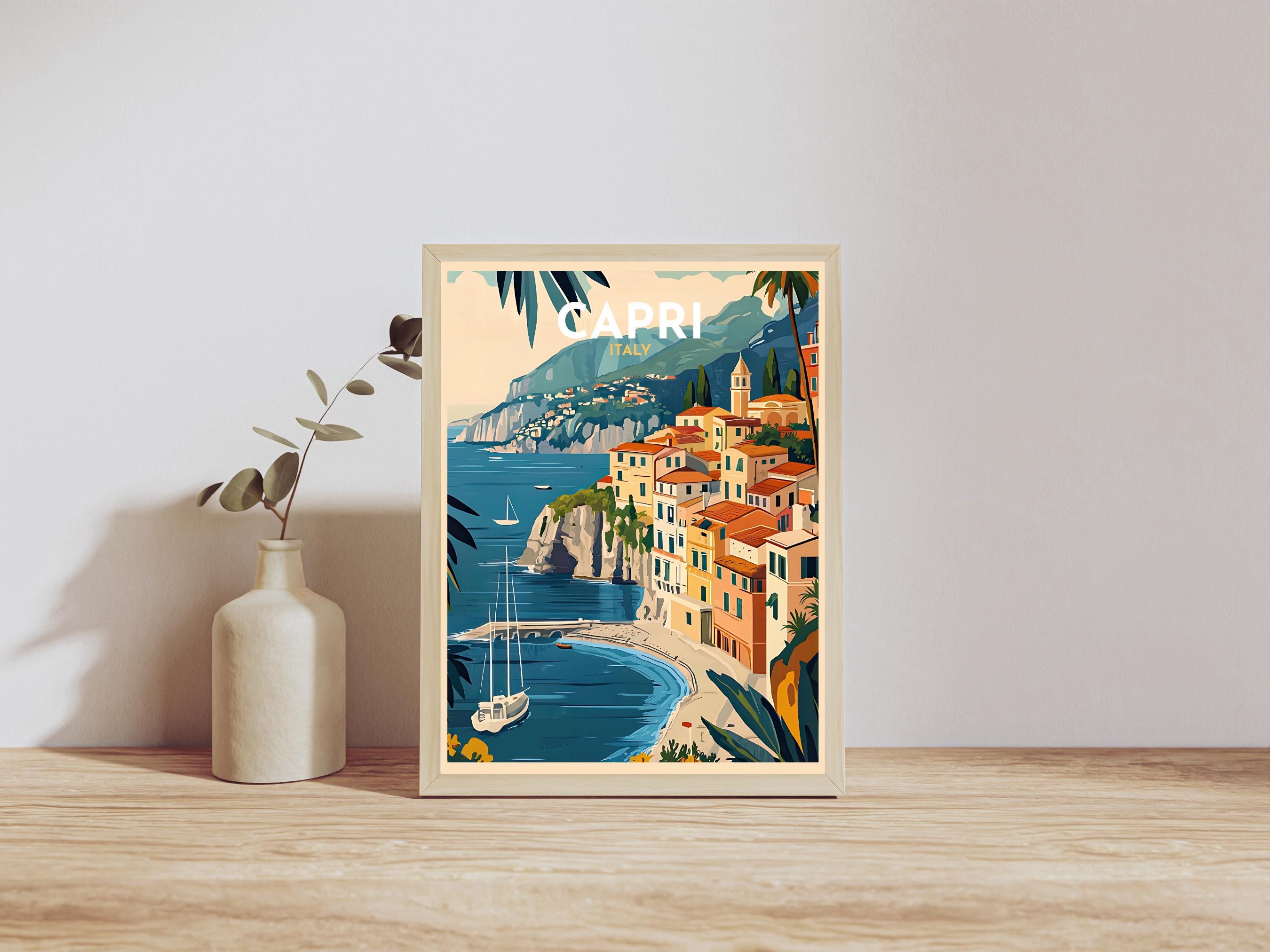 Vintage Italy Travel Poster, Retro Wall Art, Capri Italy Decor Print ...