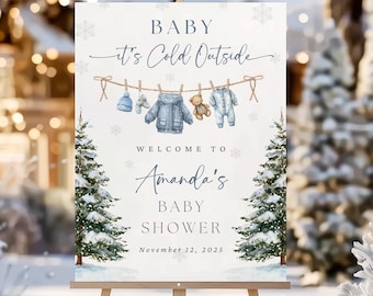 Baby Its Cold Outside Baby Shower Welcome Sign Template Blue Winter ...