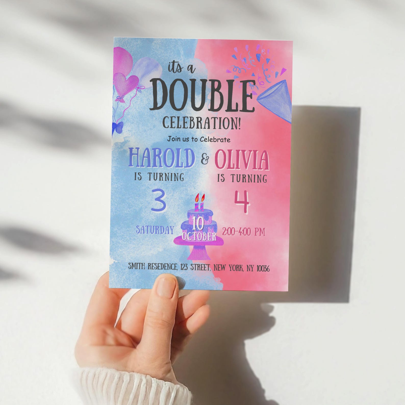 Editable Joint Birthday Party Sibling Birthday Invitation Double ...