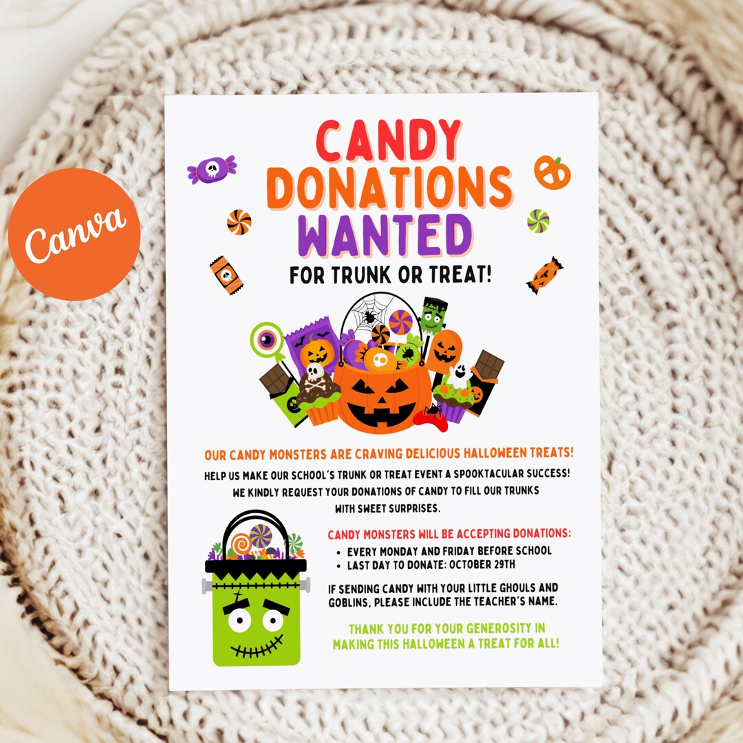 Candy Donation Flyer Template for Trunk or Treat Halloween Candy Trick ...