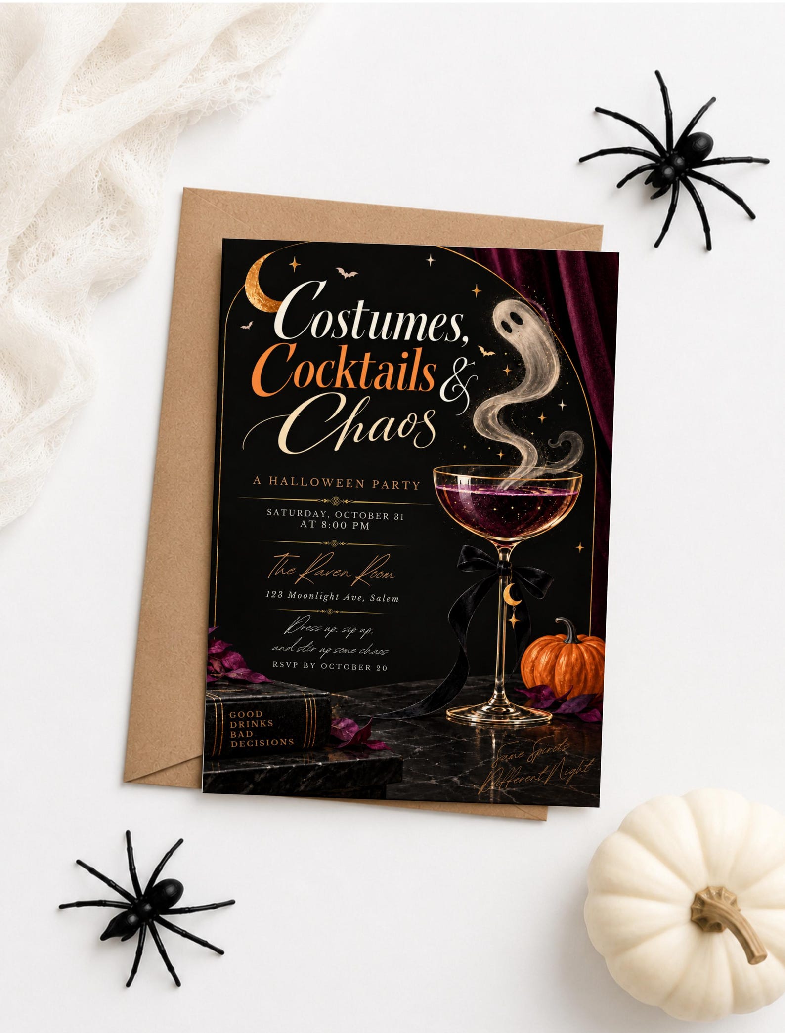 Halloween Cocktail Party Invite | Adult Costumes Cocktails & Chaos ...