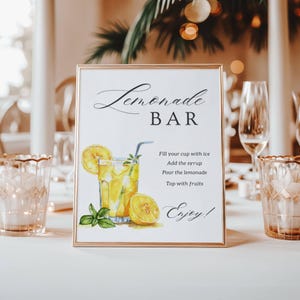 Lemonade Bar Sign Template Lemonade Bar Mocktail Print Signature Drink ...