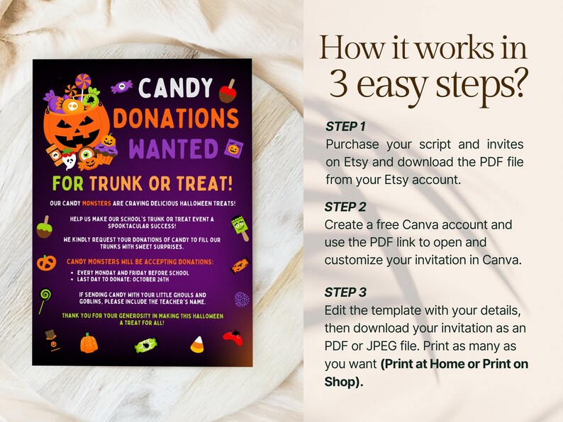 Candy Donation Flyer Template for Kids Halloween Party Trunk or Treat ...