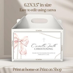 Pink Bow Baptism Gable Box Label for Girl Christening Pearl Baptism ...