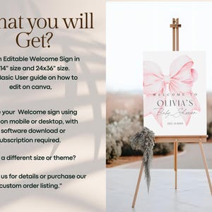 EDITABLE Pink Bow Welcome Sign for Baby Shower Minimalist Pastel Pink ...