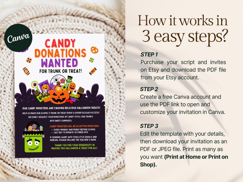 Editable Candy Donation Flyer Template for Trunk or Treat Halloween ...