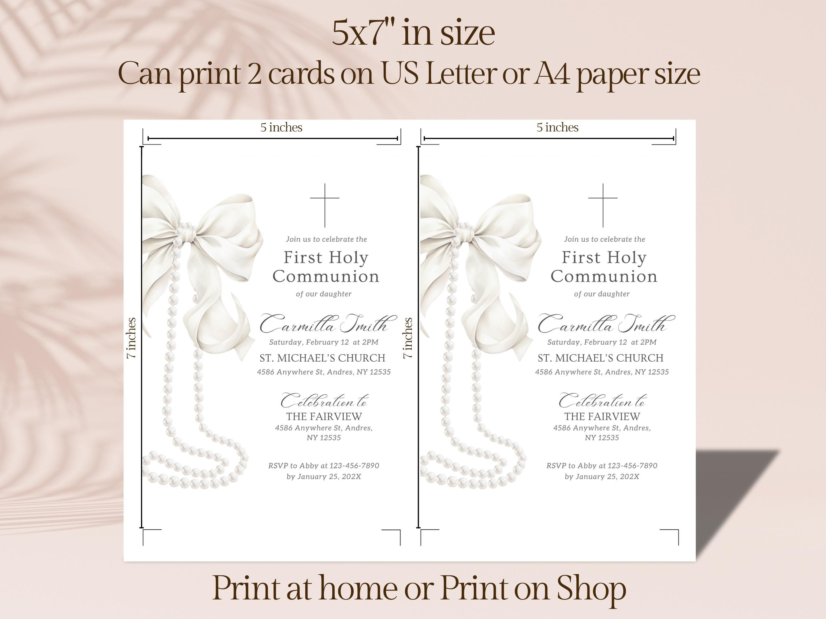 Bow and Pearls Holy Communion Invitation Elegant Bow Coquette First ...