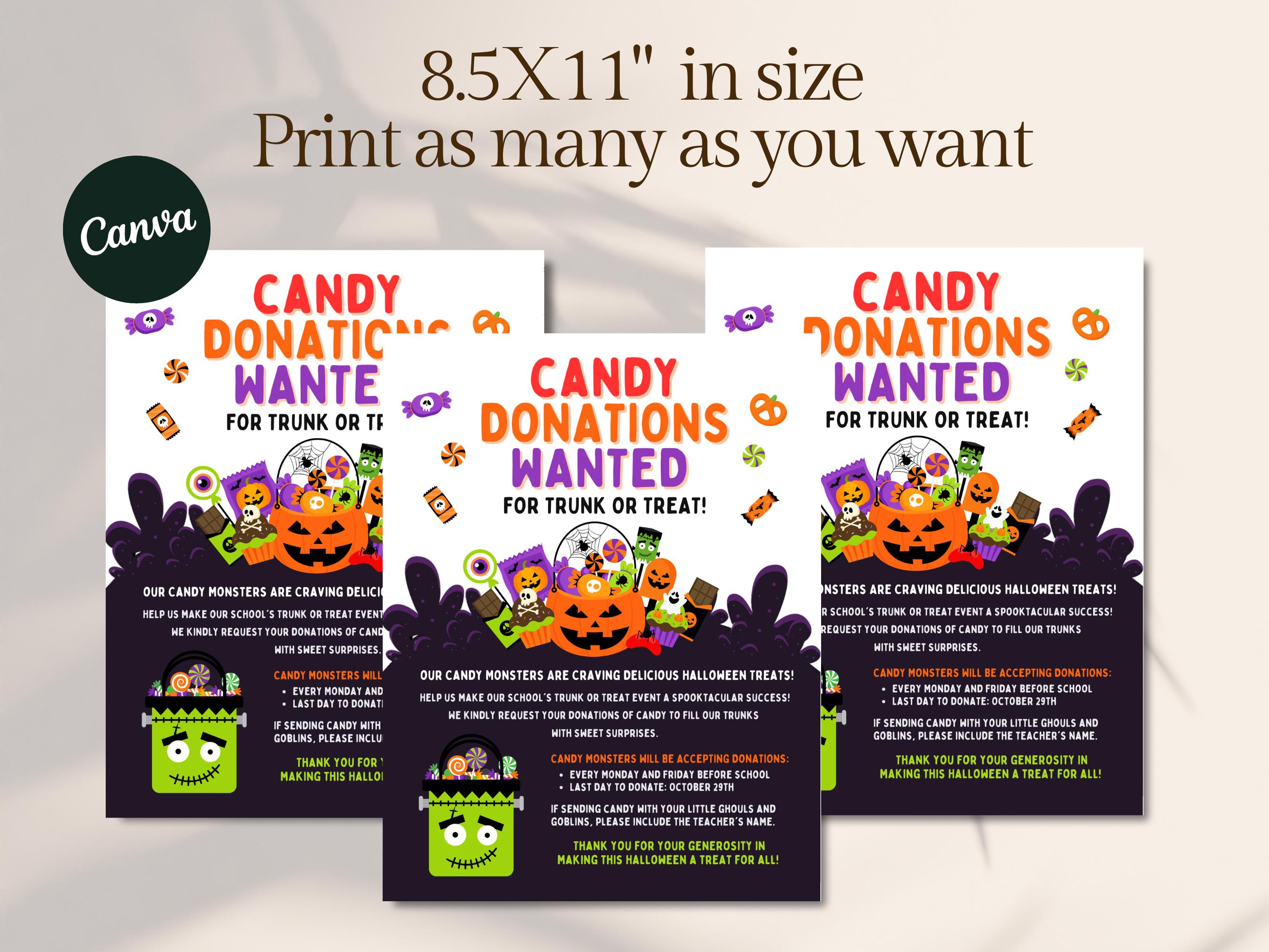 Editable Candy Donation Flyer Template for Trunk or Treat Halloween ...