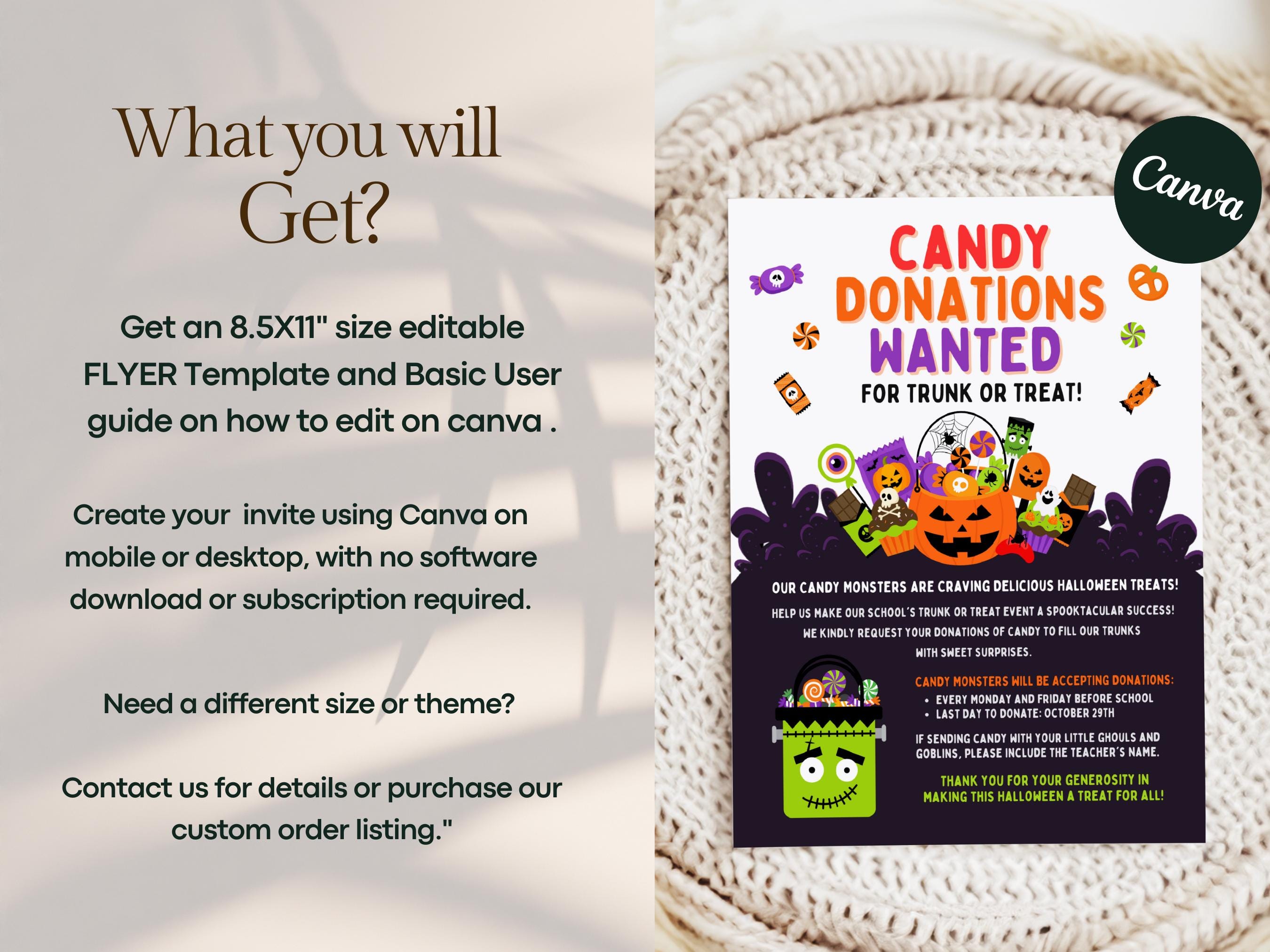 Editable Candy Donation Flyer Template for Trunk or Treat Halloween ...