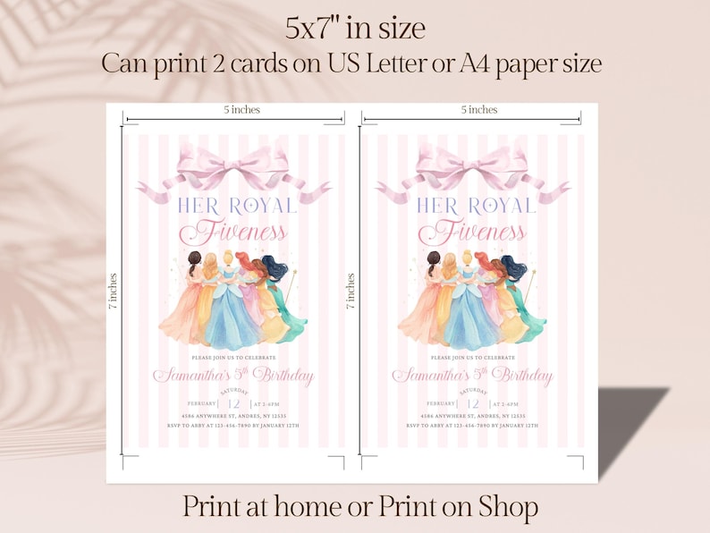 Her Royal Fiveness Watercolor Princess Birthday Invitation: Royal Pink ...