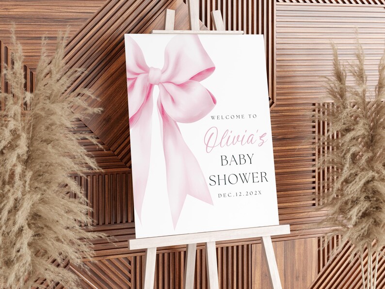 Editable Pink Bow Welcome Sign Pink Bow Baby Shower Welcome Sign ...