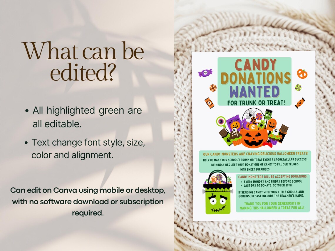 Candy Donation Flyer Template for Trunk or Treat Halloween Candy Trick ...