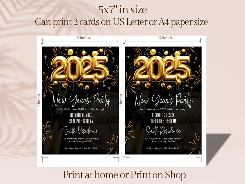 Editable 2025 New Years Party Invitation Template, Gold Balloon New ...
