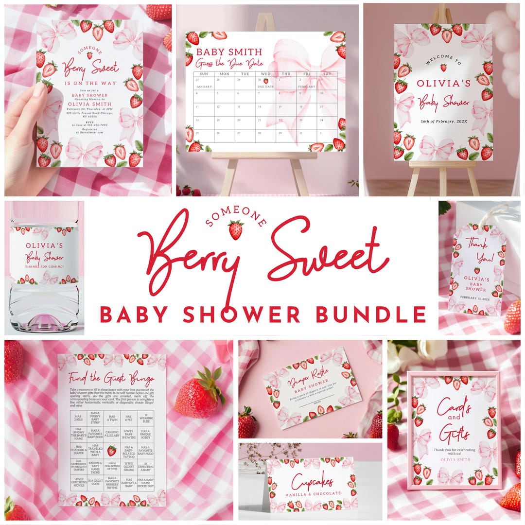 Pink Bow Berry Baby Shower Bundle Berry Sweet Invite Baby Shower ...