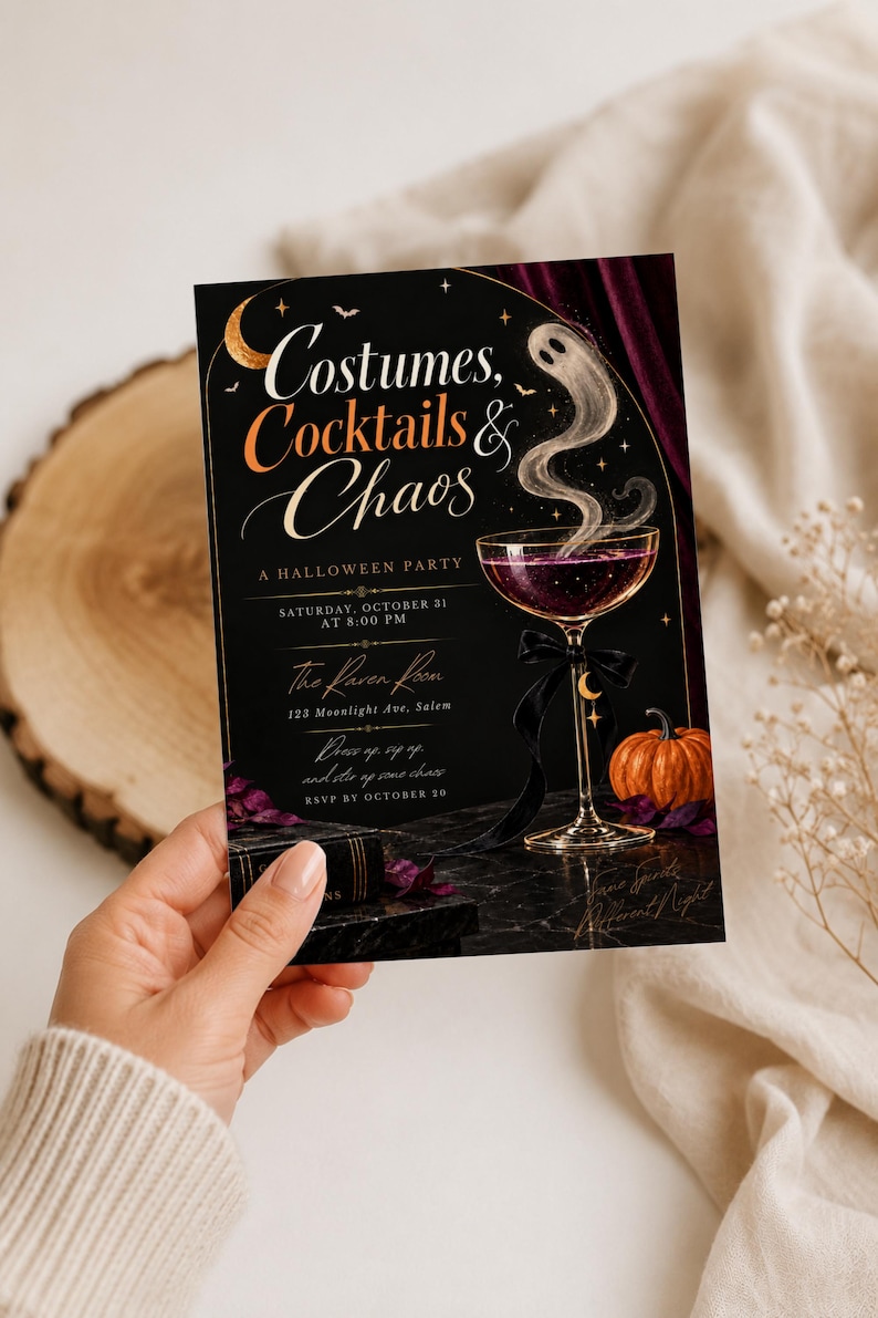 Halloween Cocktail Party Invite | Adult Costumes Cocktails & Chaos ...