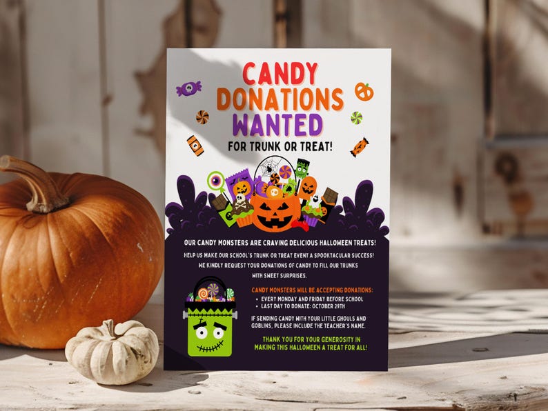 Editable Candy Donation Flyer Template for Trunk or Treat Halloween ...